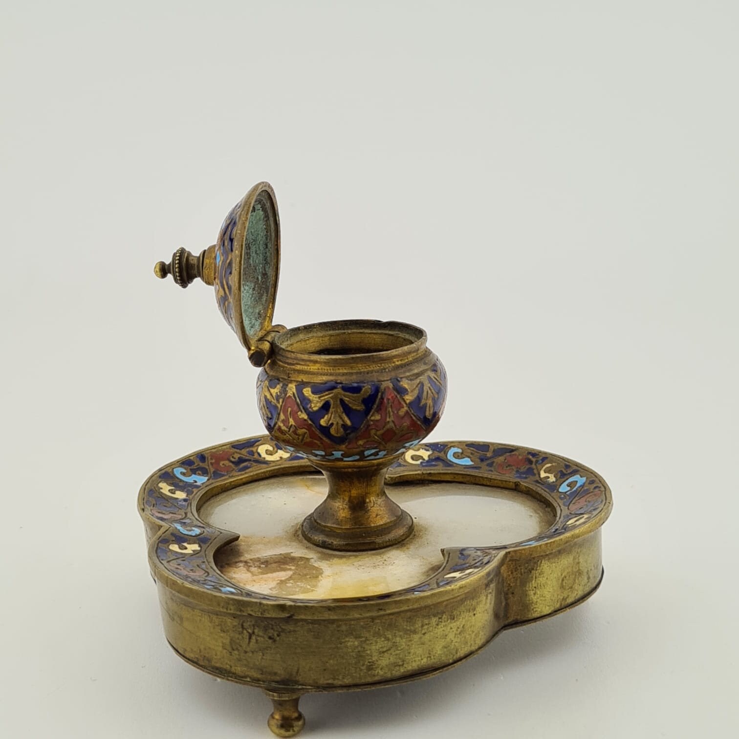 Antique French Champleve Enameled Bronze Inkwell With Marble - Etsy