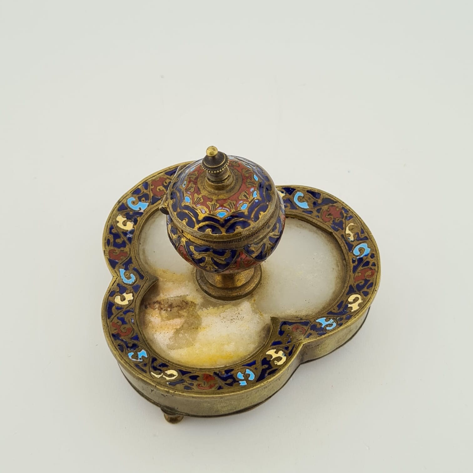 Antique French Champleve Enameled Bronze Inkwell With Marble - Etsy
