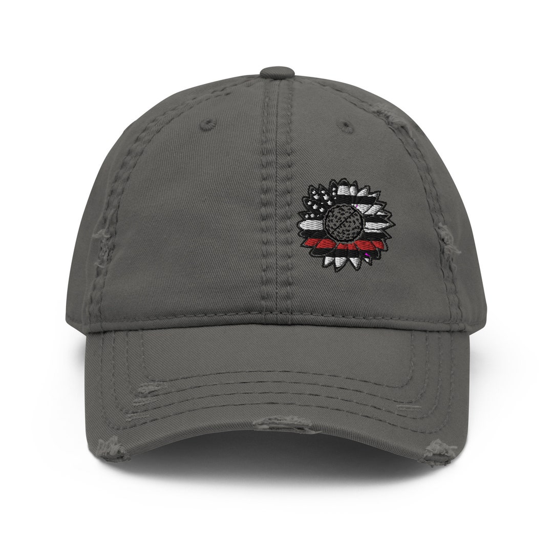 Firefighter Red Line Sunflower Distressed Hat - Etsy