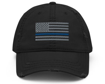 Thin Blue Line USA Flag Hat One Size Adjustable Buckle Strap Cap Police ...