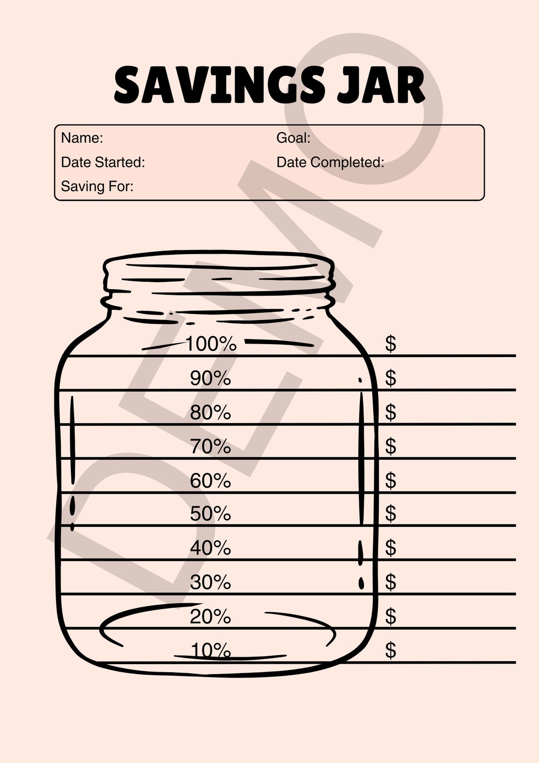 Savings Jar, Savings Challenge, Printable Savings Challenge - Etsy