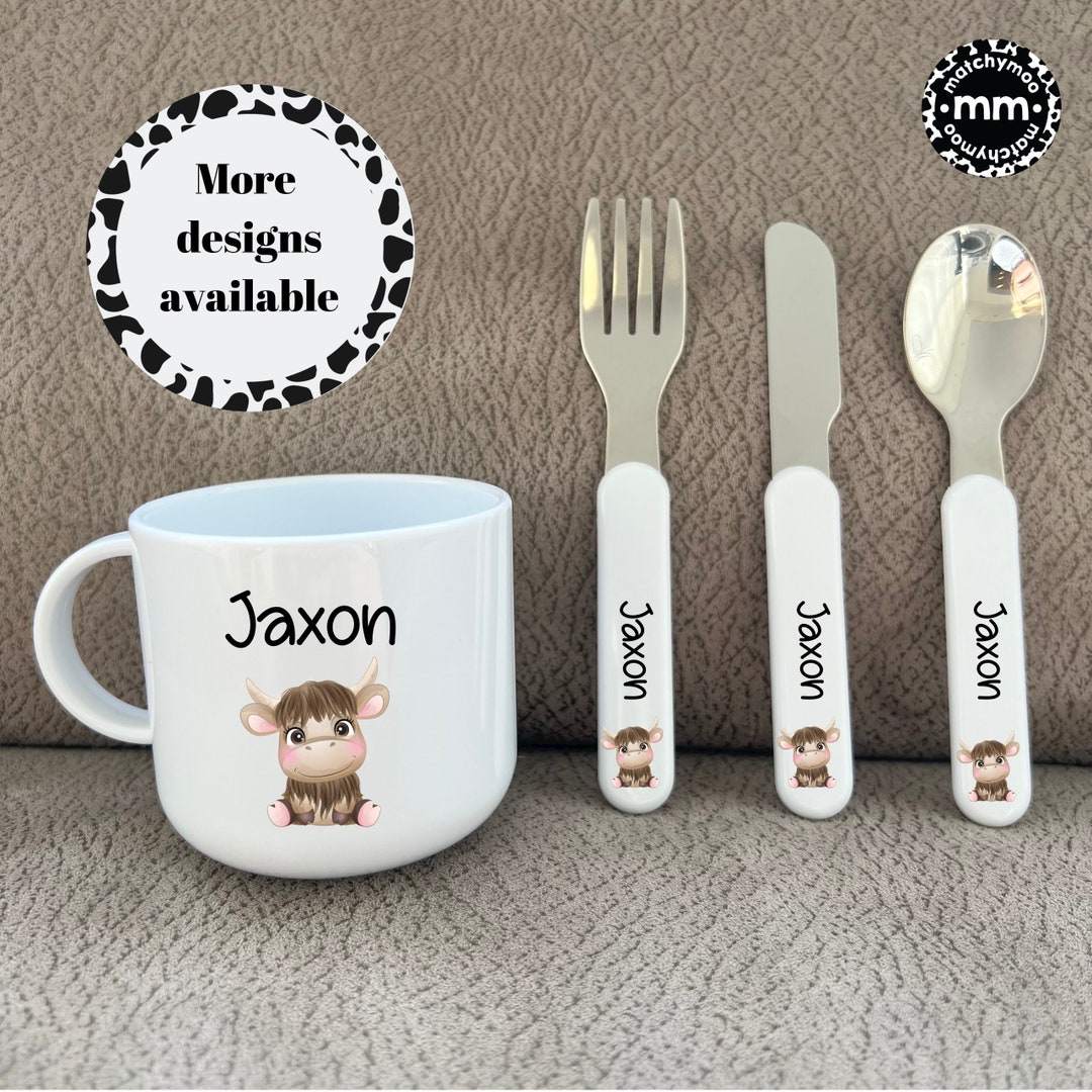 Personalised Highland Cow Cutlery Set & Mug: Toddler Birthday Gift - Etsy
