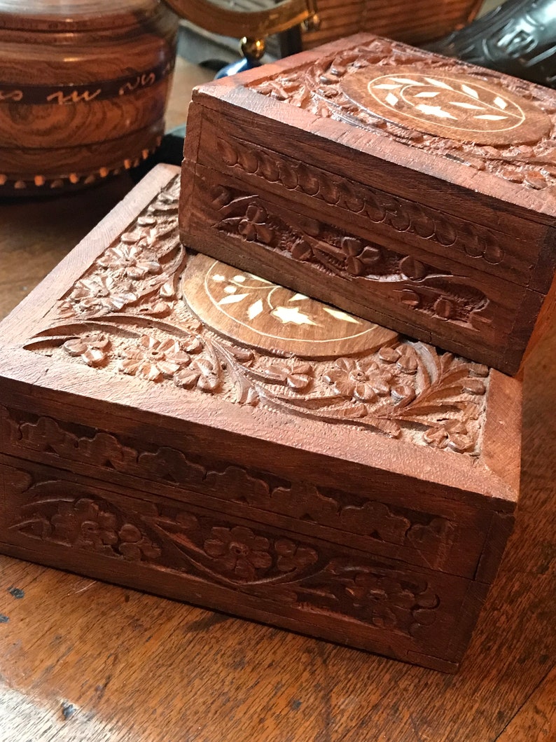 Vintage Wooden Nesting Boxes; Handcarved in India and Embellished With ...