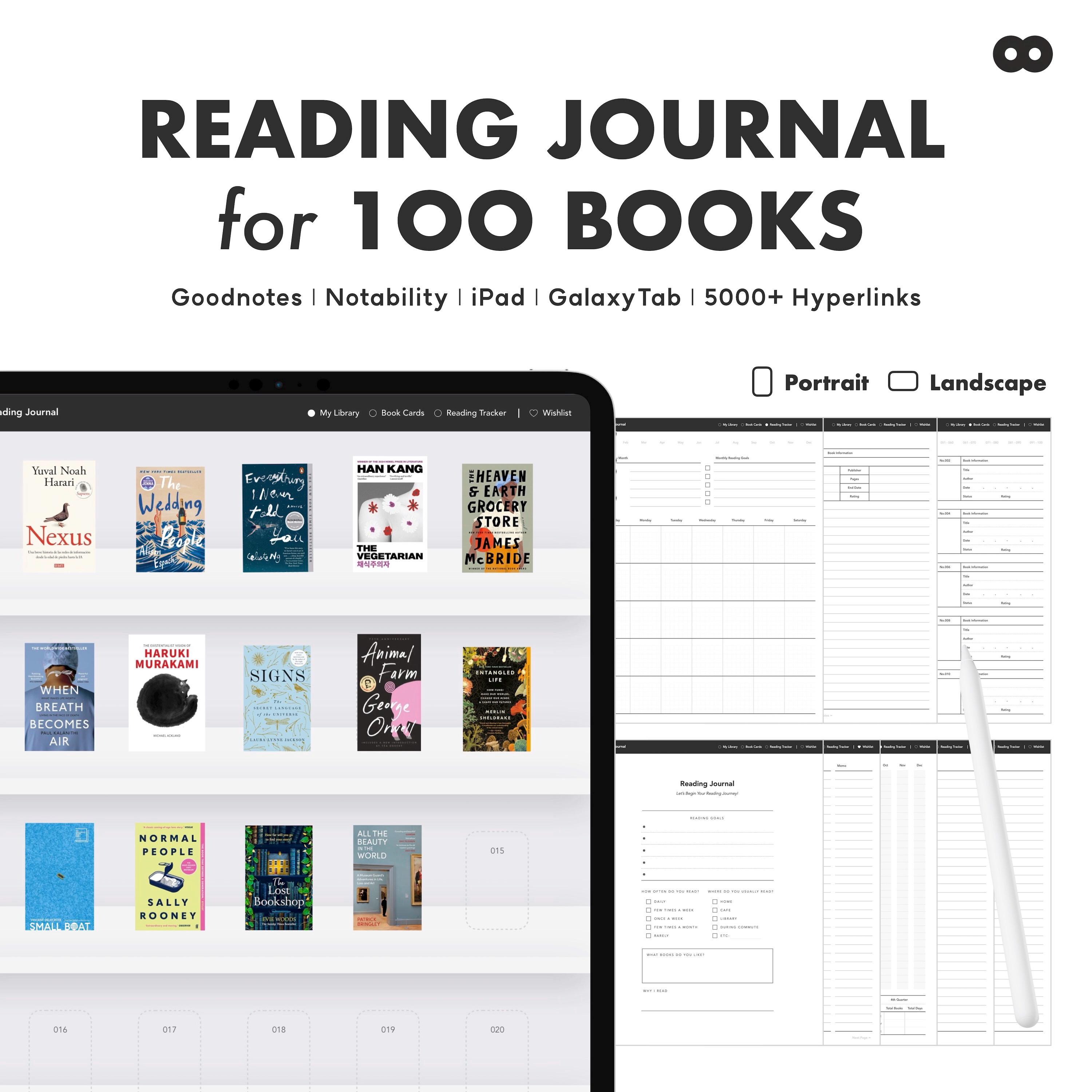 Digital Reading Journal for 100 Books – Book Tracker (PDF Files) - Etsy