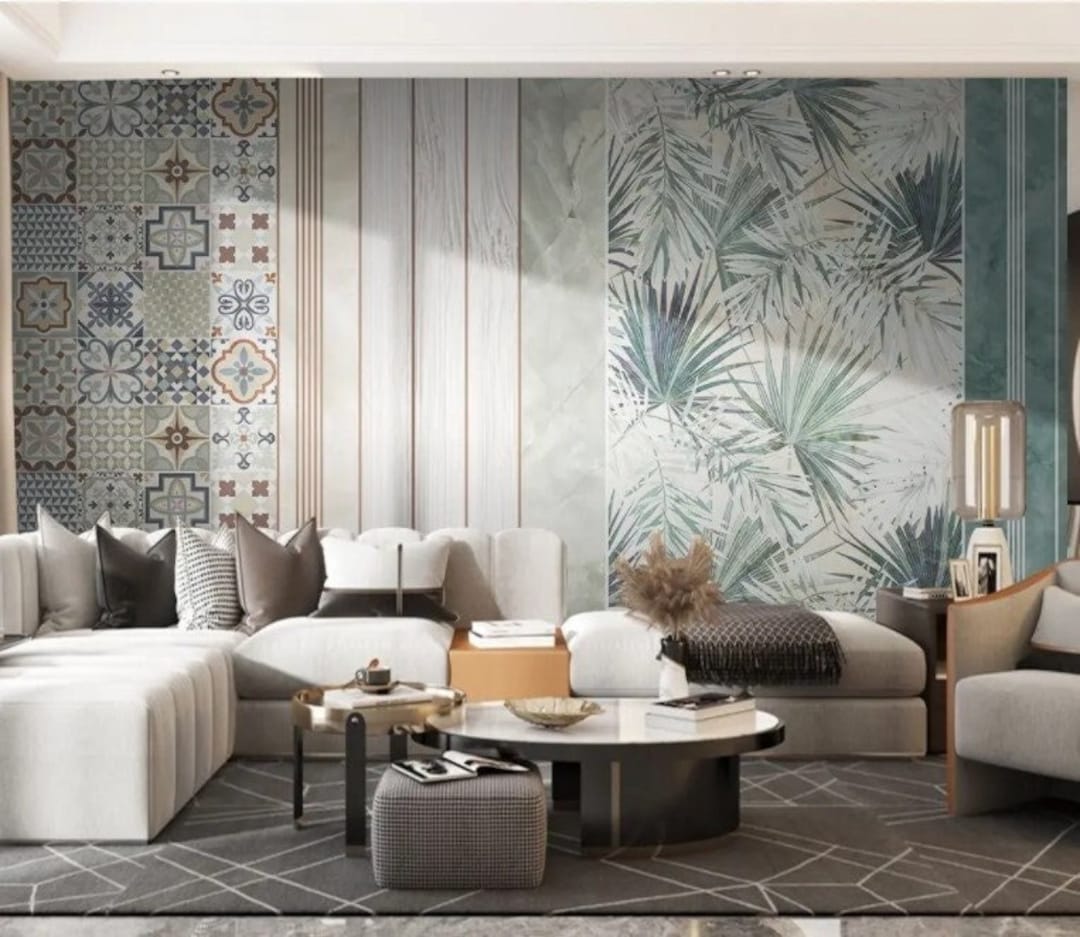 Tropical Wallpaper Tile Design Wall Mural Floral Wall Art Flowers Peel ...