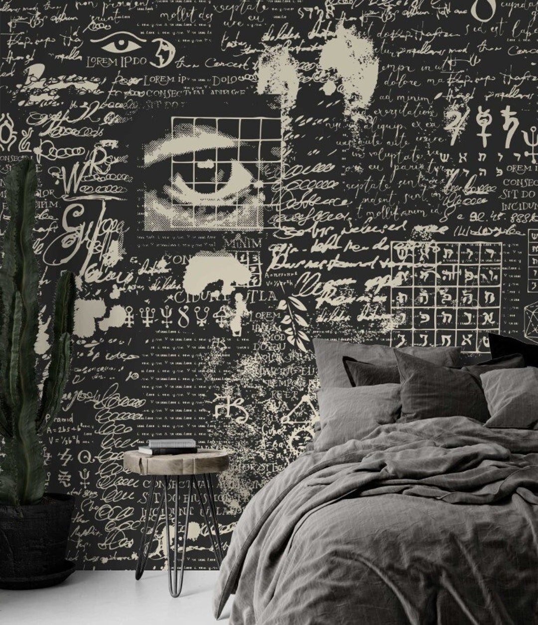 Calligraphy Wallpaper Scribble Wall Mural Eye Wall Art Blackboard Peel ...