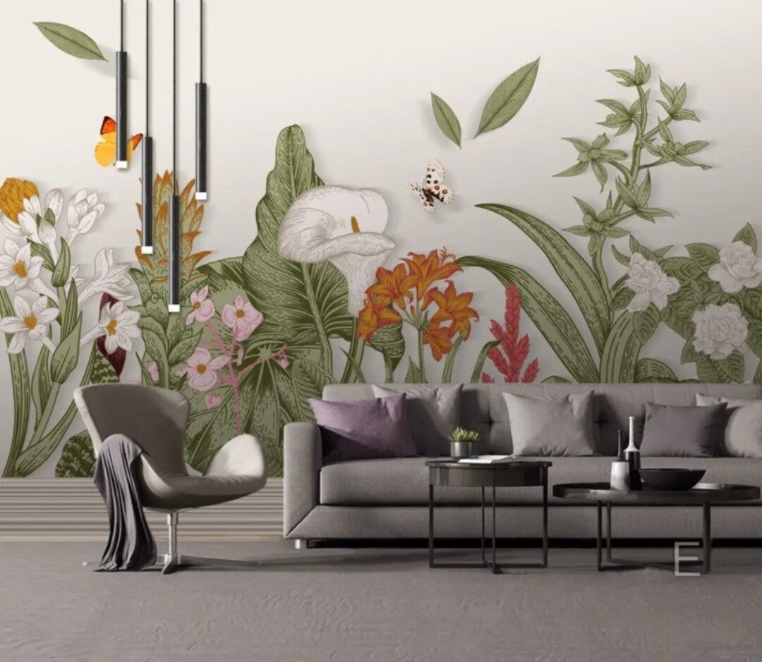 Exotic Wallpaper Wildflower Wall Mural Plants Wall Art Botanical Wall ...