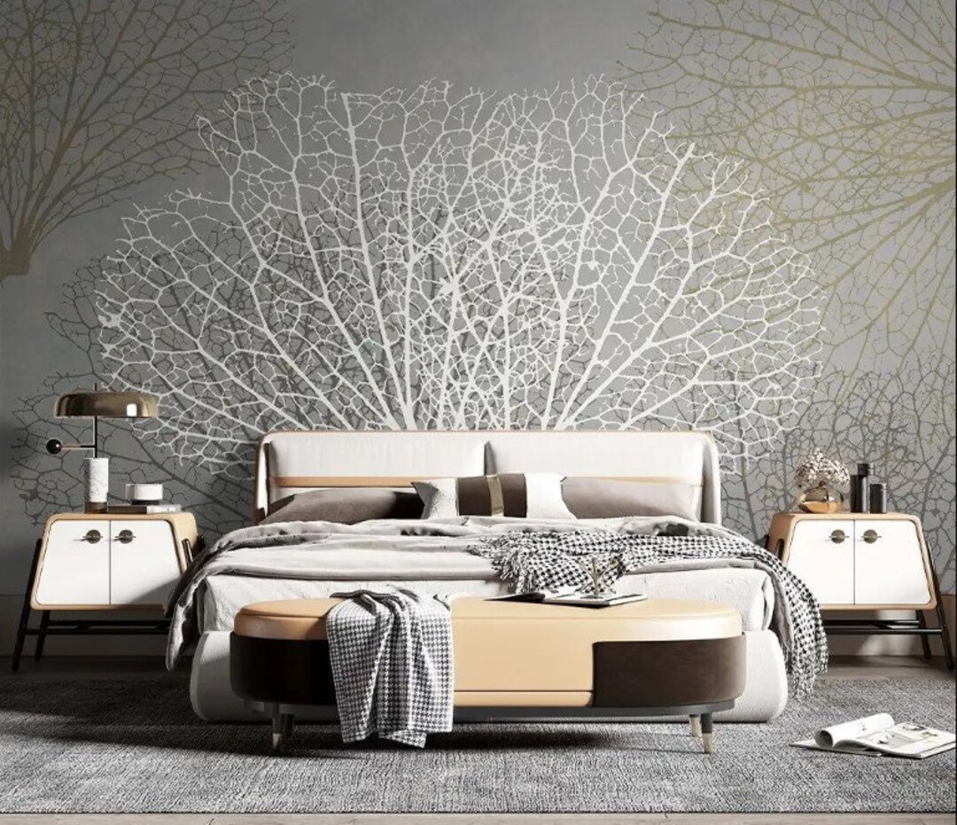 White Tree Wallpaper Autumn Wall Mural Branches Peel and Stick - Etsy