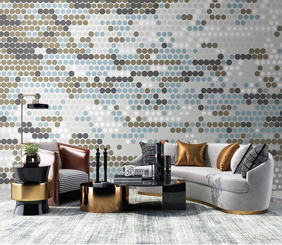 Circular Dots Wallpaper Circle Wall Mural Gray Blue Peel and Stick - Etsy