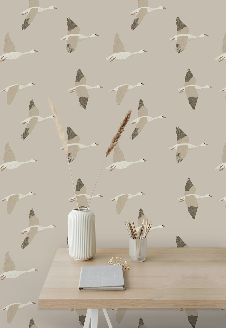 Flying Geese Wallpaper Peel and Stick | Neutral Scandinavian Wall Mural ...