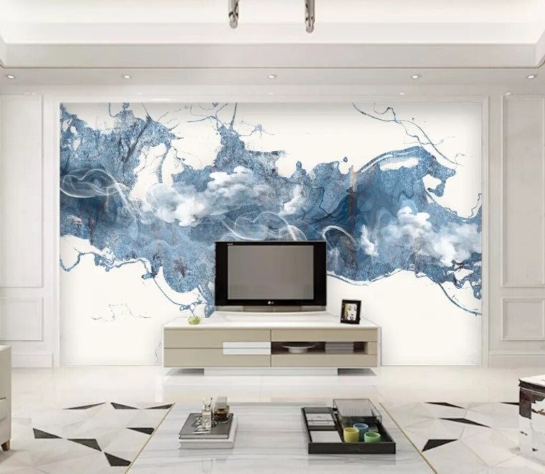 Abstract Fluid Wallpaper Blue Wave Wall Mural Modern Peel and Stick - Etsy