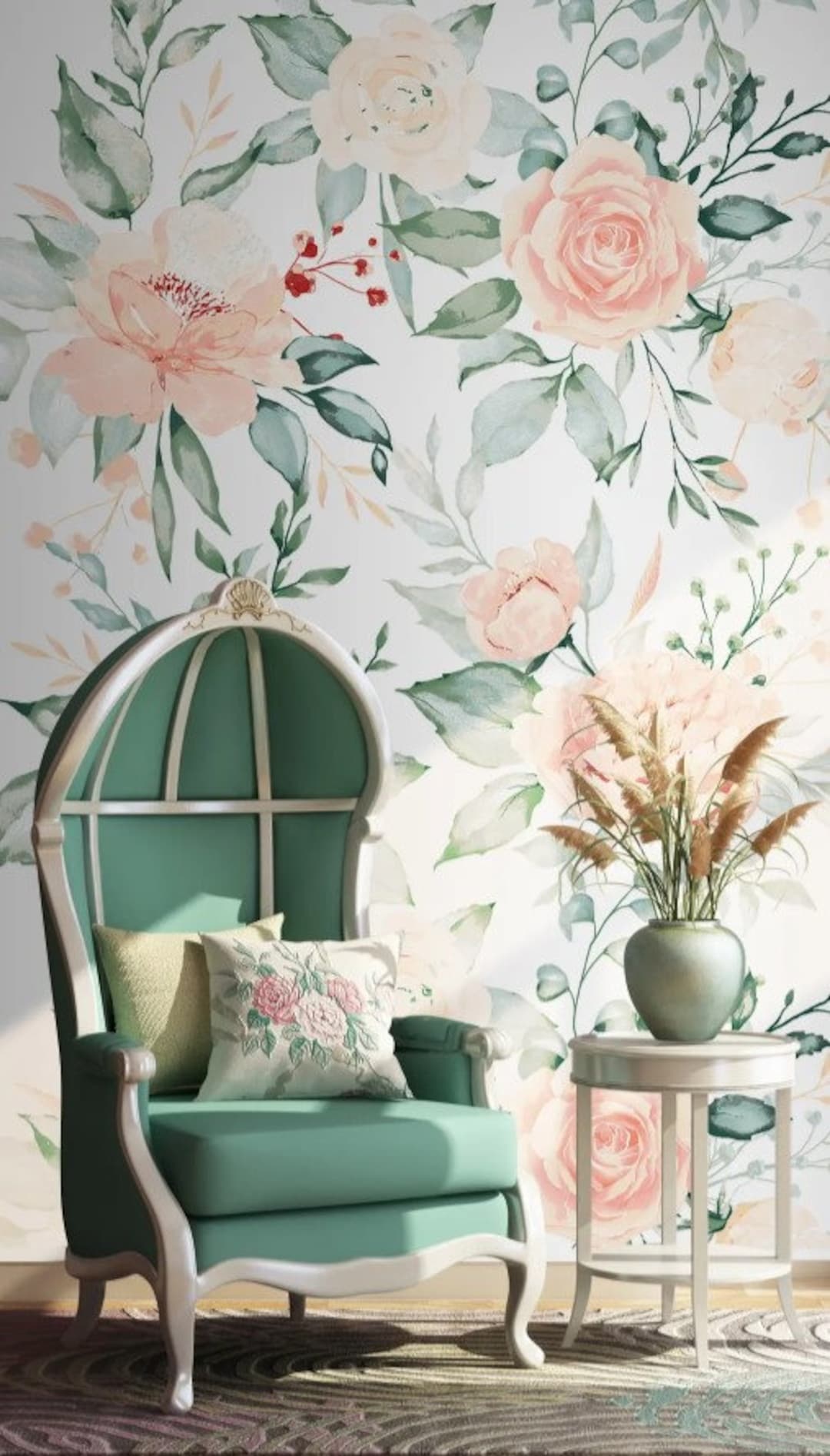 Botany Wallpaper Rose Wall Mural Plant Peel and Stick Flowers Wall Art ...