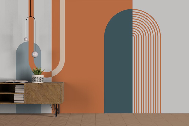 Geometric Wallpaper Line Art Peel Stick Removable Wall Mural - Etsy