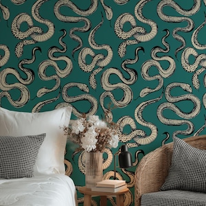 Snake Print Wallpaper Beige Reptile Peel and Stick Bold Pattern Wall ...