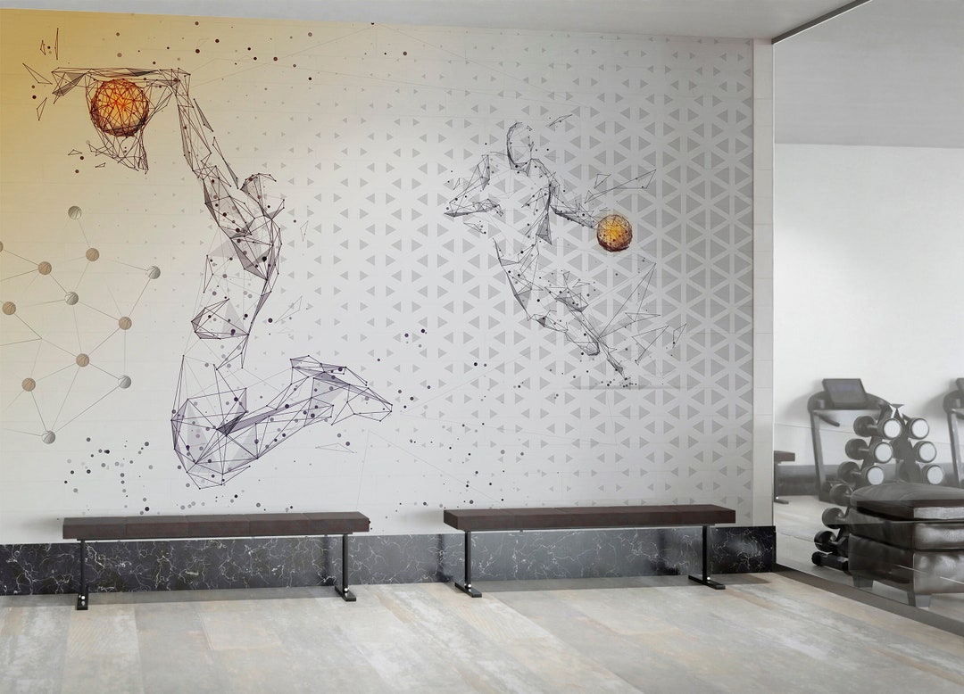 Geometric Basketball Players Wallpaper Slam Dunk Peel and Stick Sports ...