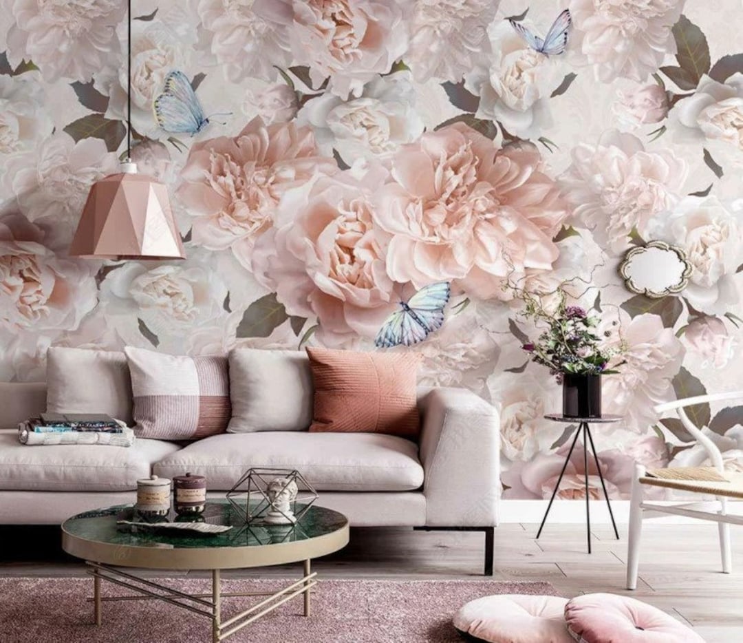 Pink Floral Wallpaper Rose Wall Mural Flowers Peel and Stick - Etsy