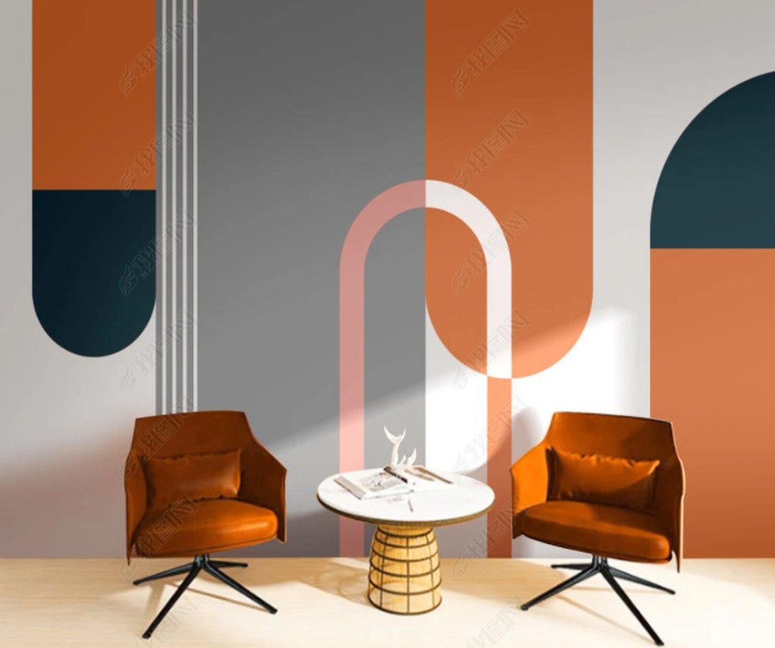 Boho Wallpaper Peel and Stick Orange Gray Wall Mural Arch - Etsy