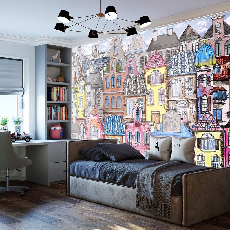 Cute House Wallpaper Peel and Stick Nursery Wall Mural - Etsy