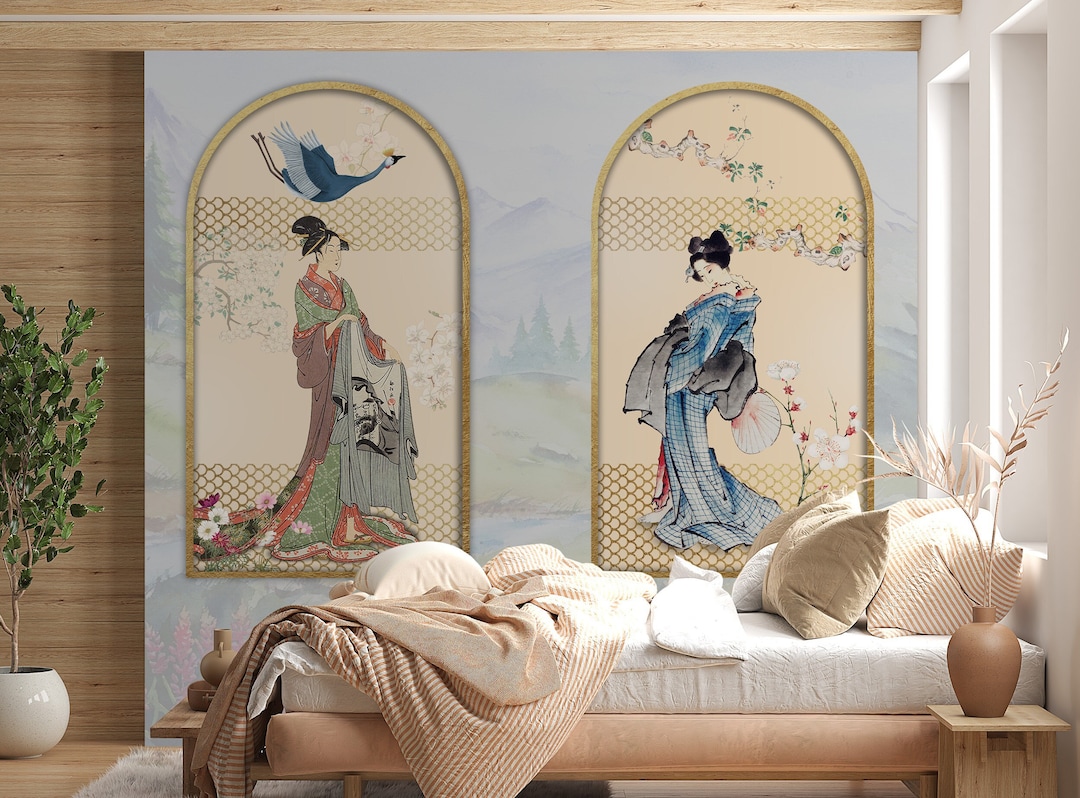 Asian Girls Wallpaper Geisha Wall Mural Japanese Wall Art Beige Peel ...