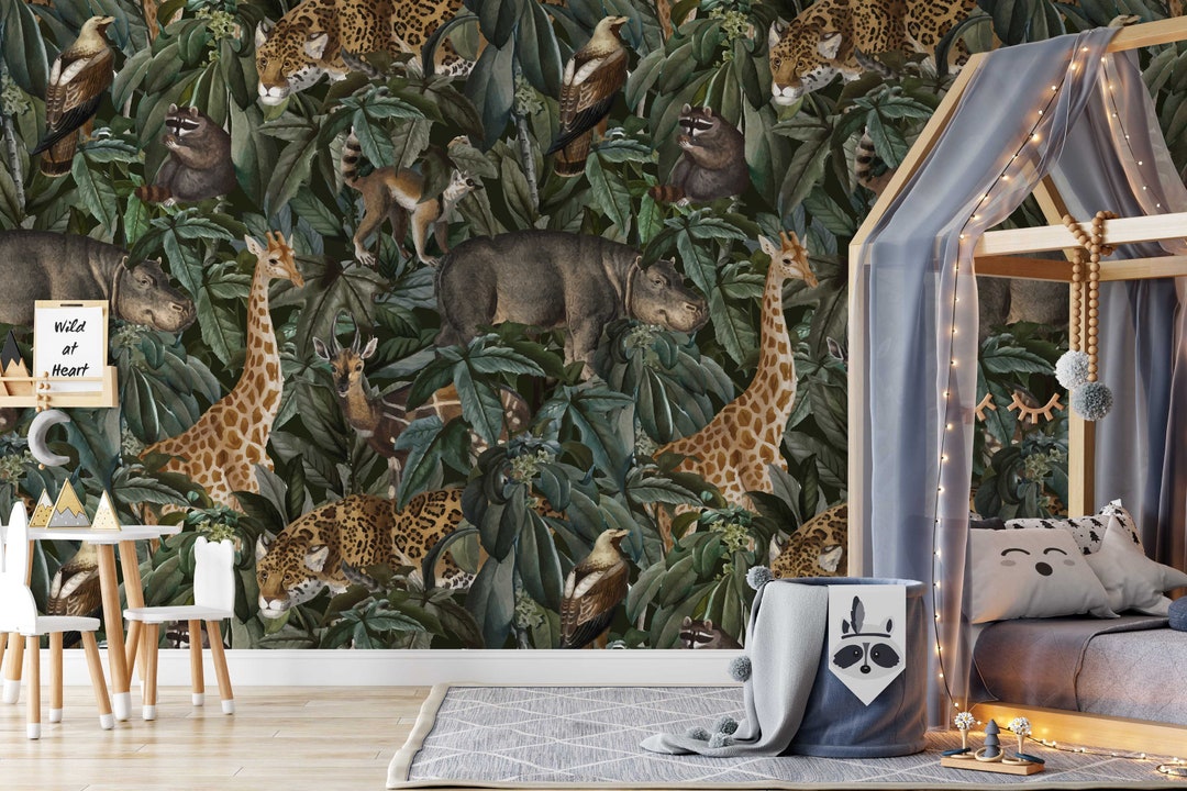 Wild Animal Wallpaper Wildlife Wall Mural Tropical Wall Art Kids Room ...