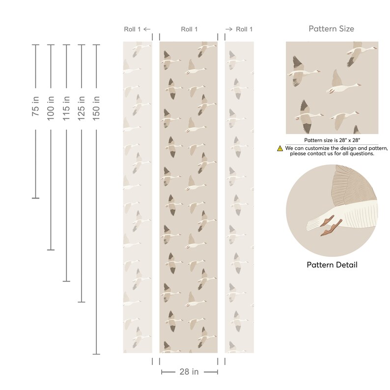 Flying Geese Wallpaper Peel and Stick | Neutral Scandinavian Wall Mural ...