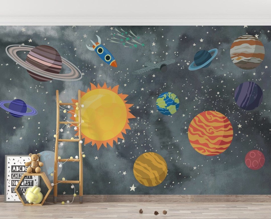 Solar System Wallpaper Planet Wall Mural Sun Wall Art World Peel and ...