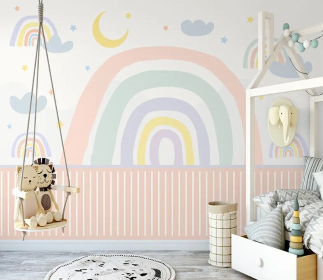 Rainbow Wallpaper Stripes Wall Mural Retro Wall Art Boho Peel and Stick ...