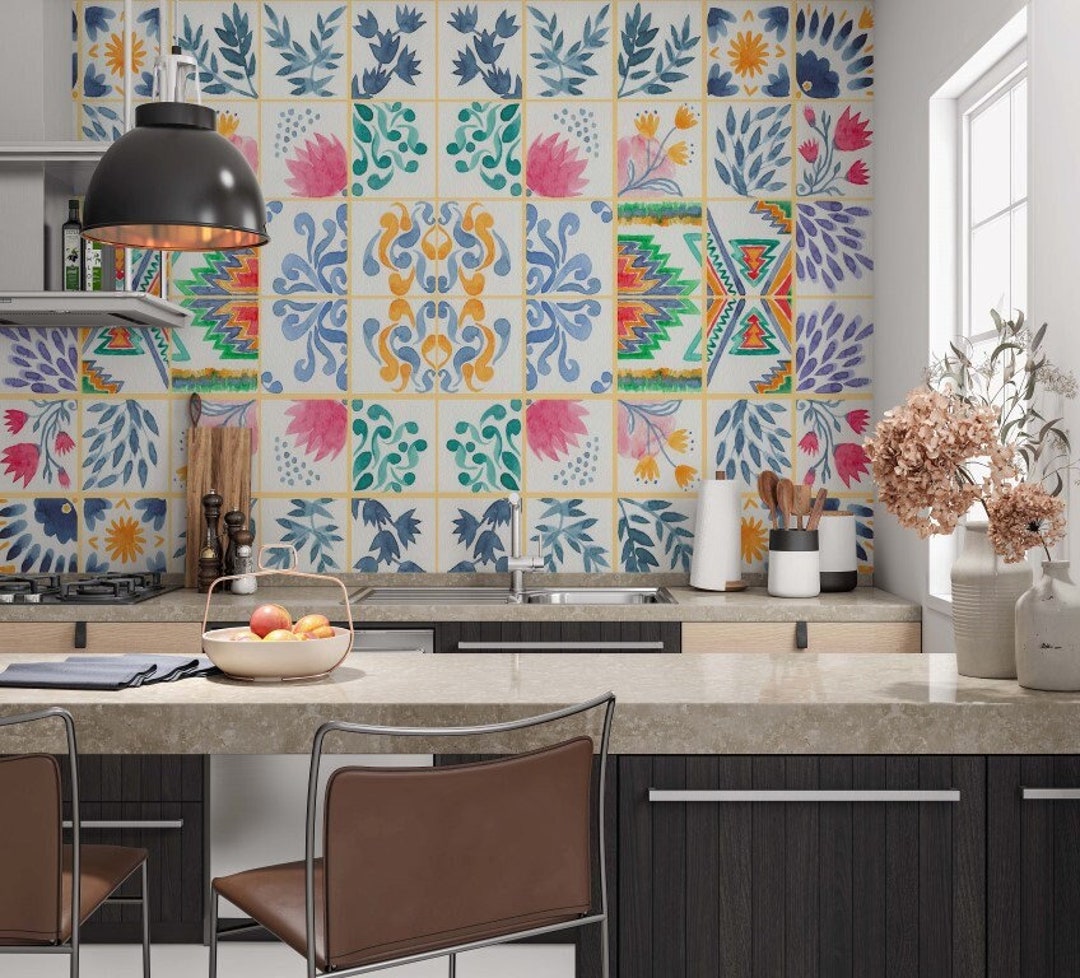 Moroccan Tile Wallpaper Floral Wall Mural Geometric Peel and Stick ...