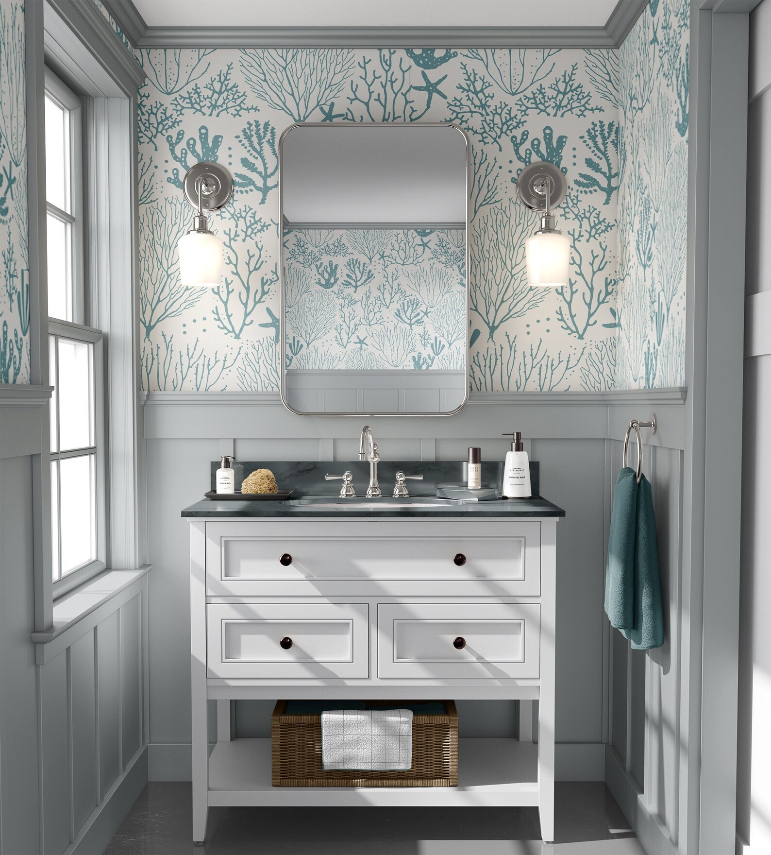 Coral Reef Wallpaper Coral Pattern Peel and Stick Turquoise Wall Mural ...