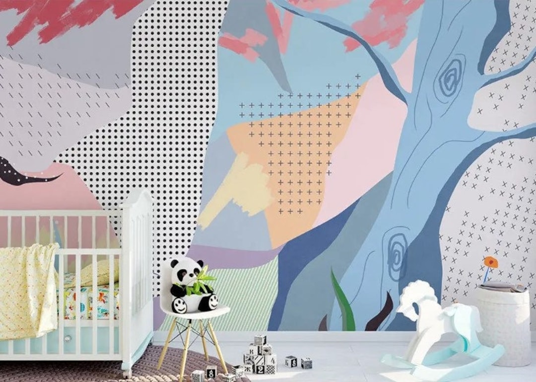 Cartoon Tree Wallpaper Abstract Wall Mural Abstract Peel and Stick Cool ...