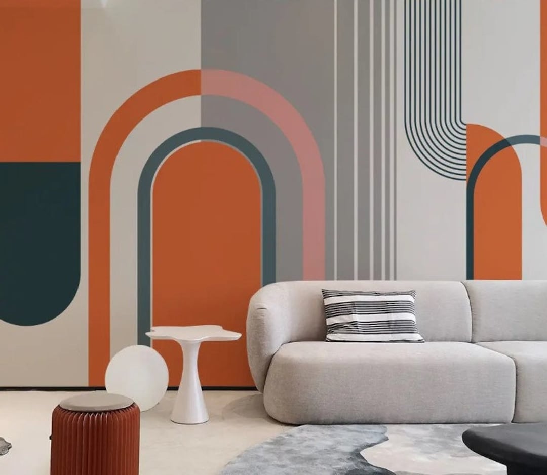 Orange Arch Wallpaper Geometric Wallpaper Gray Shapes Peel and Stick - Etsy