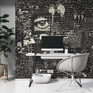 Calligraphy Wallpaper Scribble Wall Mural Eye Wall Art Blackboard Peel ...