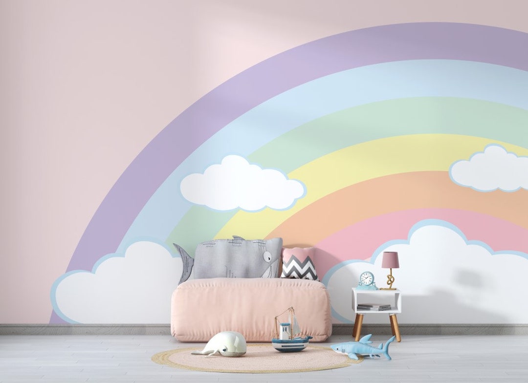 Rainbow Wallpaper Pastel Pink Wall Mural Nursery Peel and Stick - Etsy
