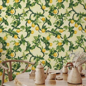 Lemon Tree Branch Wallpaper: Botanical Citrus Wall Mural - Etsy