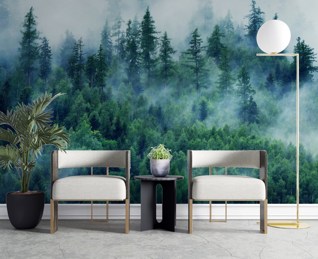 Pine Tree Wallpaper Foggy Forest Landscape Wall Decor - Etsy