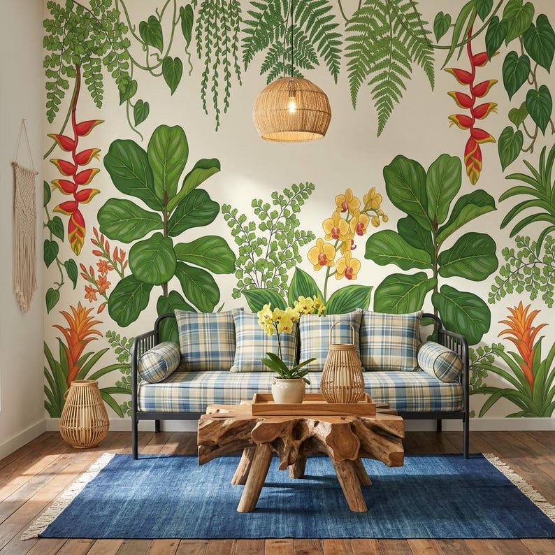 Tropical Botanical Wallpaper Green Foliage Peel and Stick Jungle Garden ...
