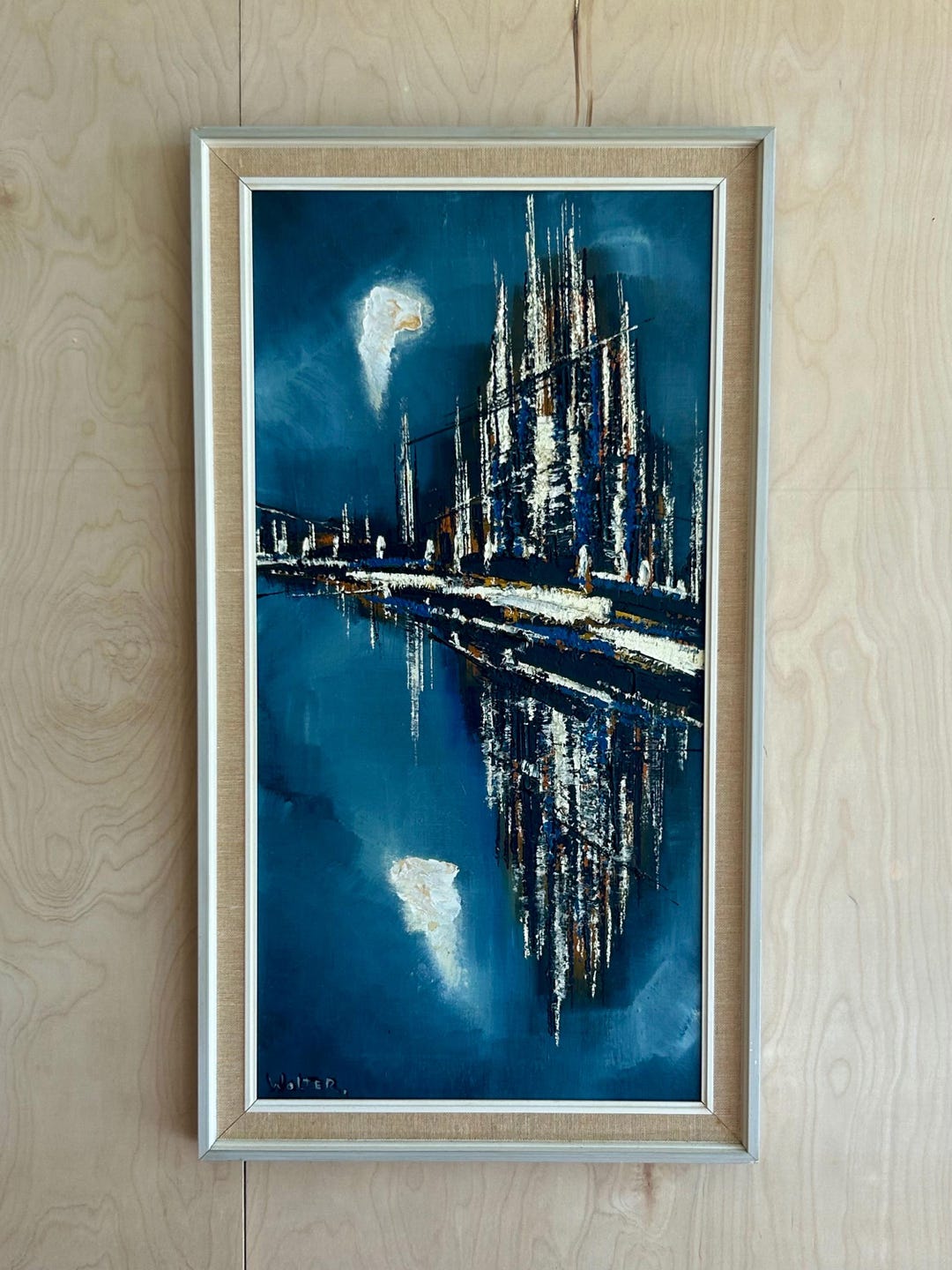 Mid Century Modern Vintage Abstract Cityscape Oil Painting Signed ...