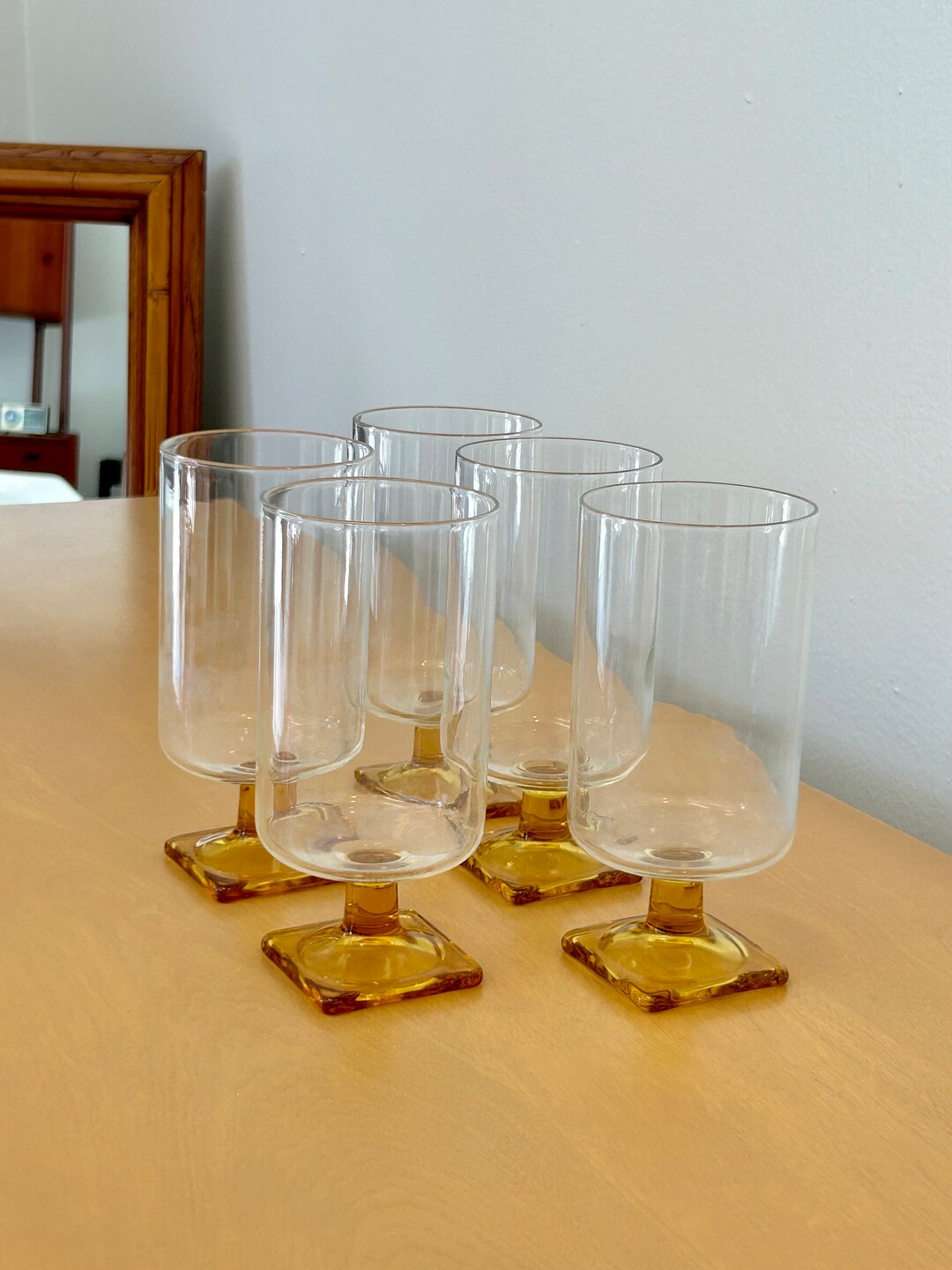 Vintage Federal Glass Nordic Topaz Drinking Glasses Set 5 Square Base ...