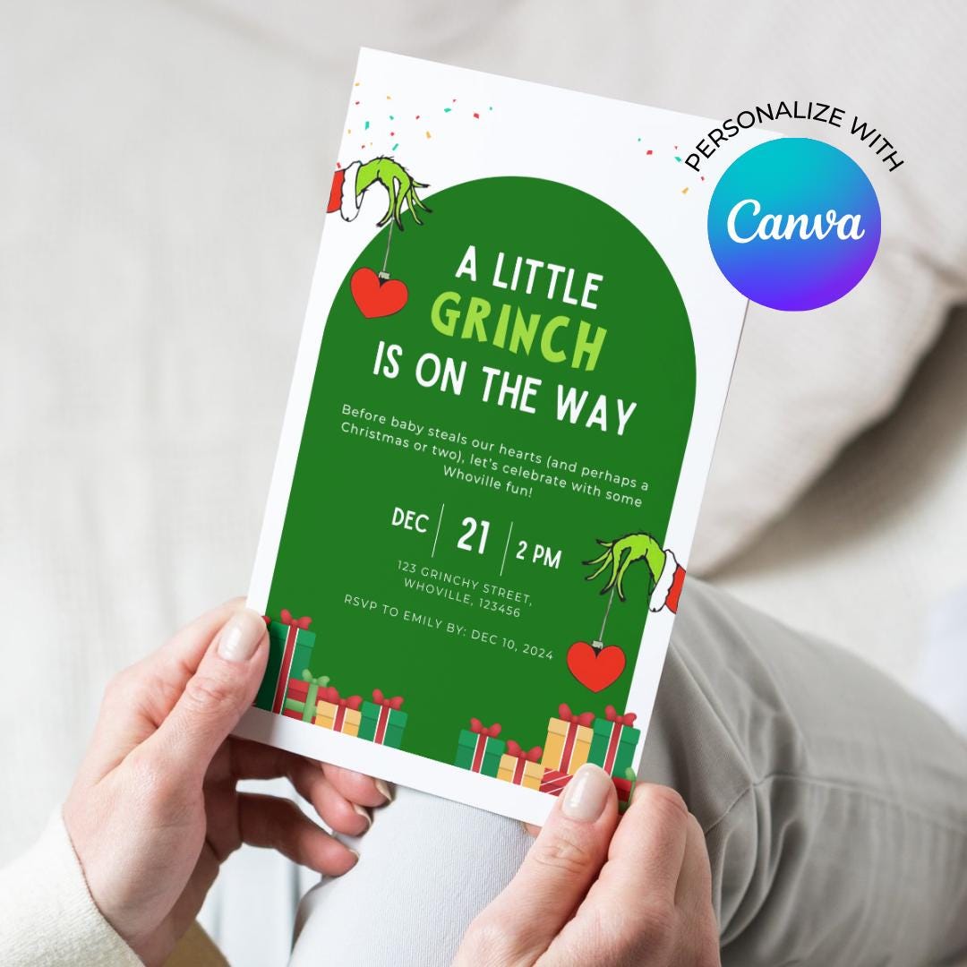 A Grinch Baby Shower Editable Digital Invitation | Grinch is on the Way ...