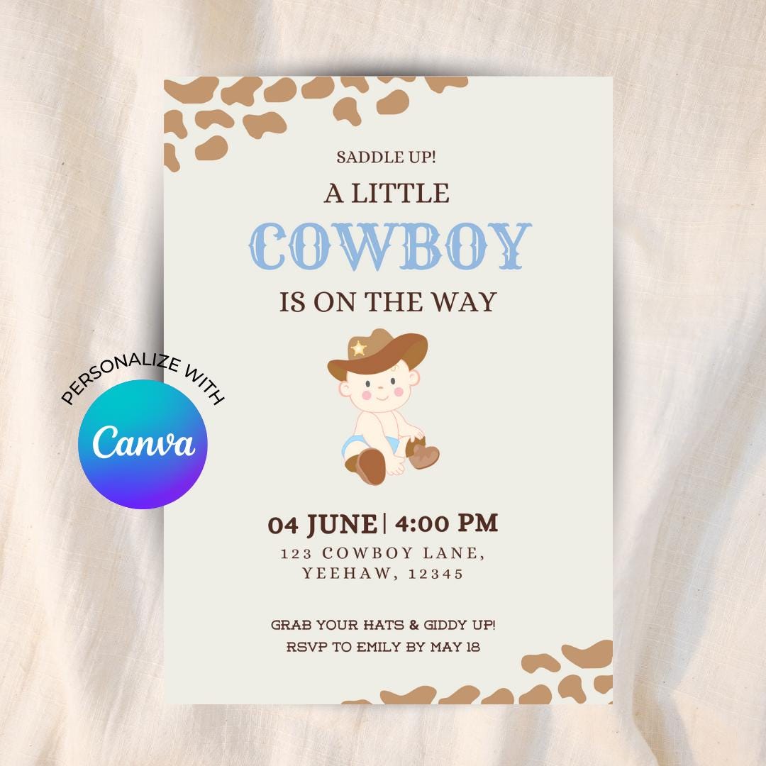 Cowboy Baby Shower Themed Digital Invitation | Editable Western Baby ...