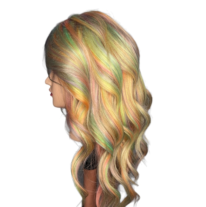 100% Human Hair 18” Pastel Rainbow Wig - Etsy