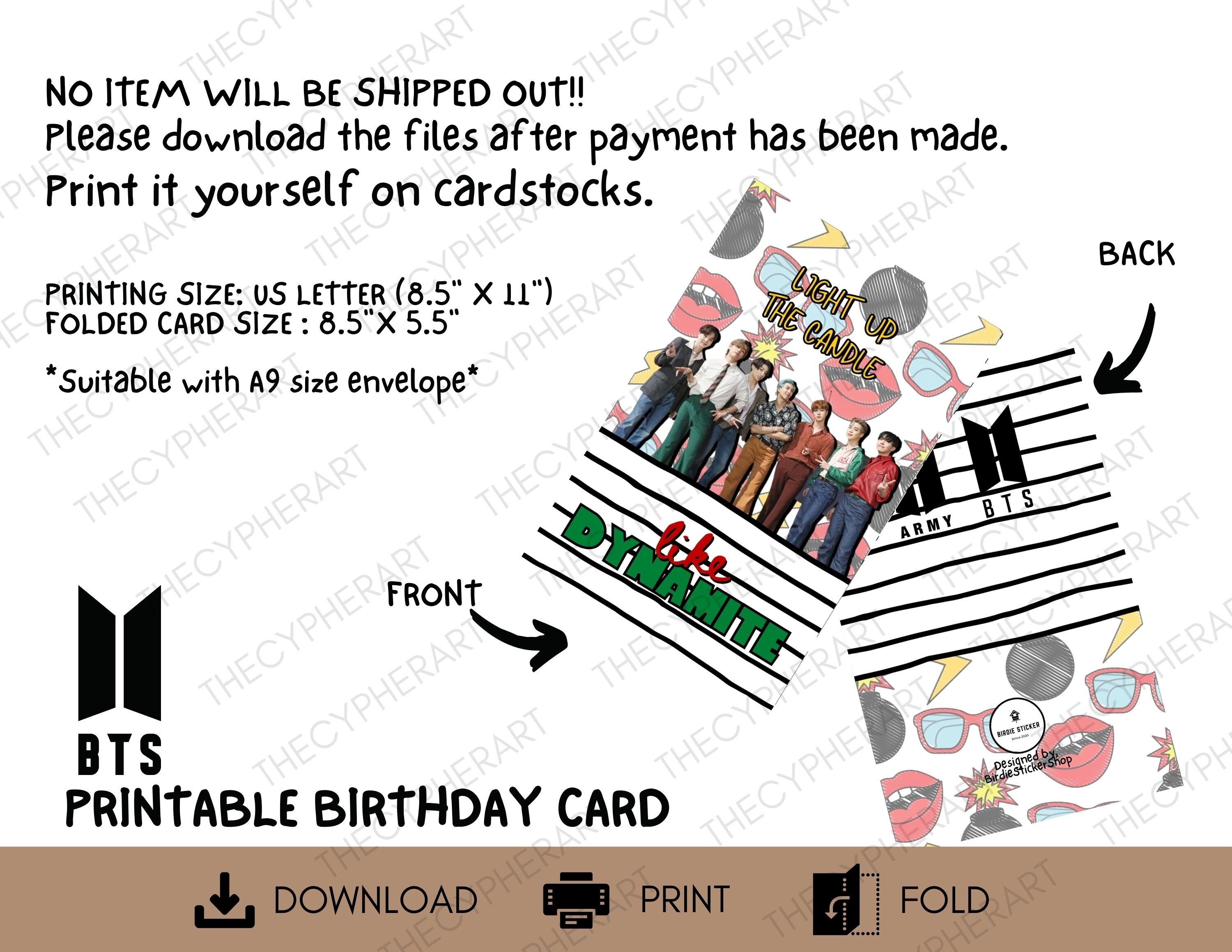Printable Bts Card Bts Birthday Bts Postcard Bts Art Bts | Etsy