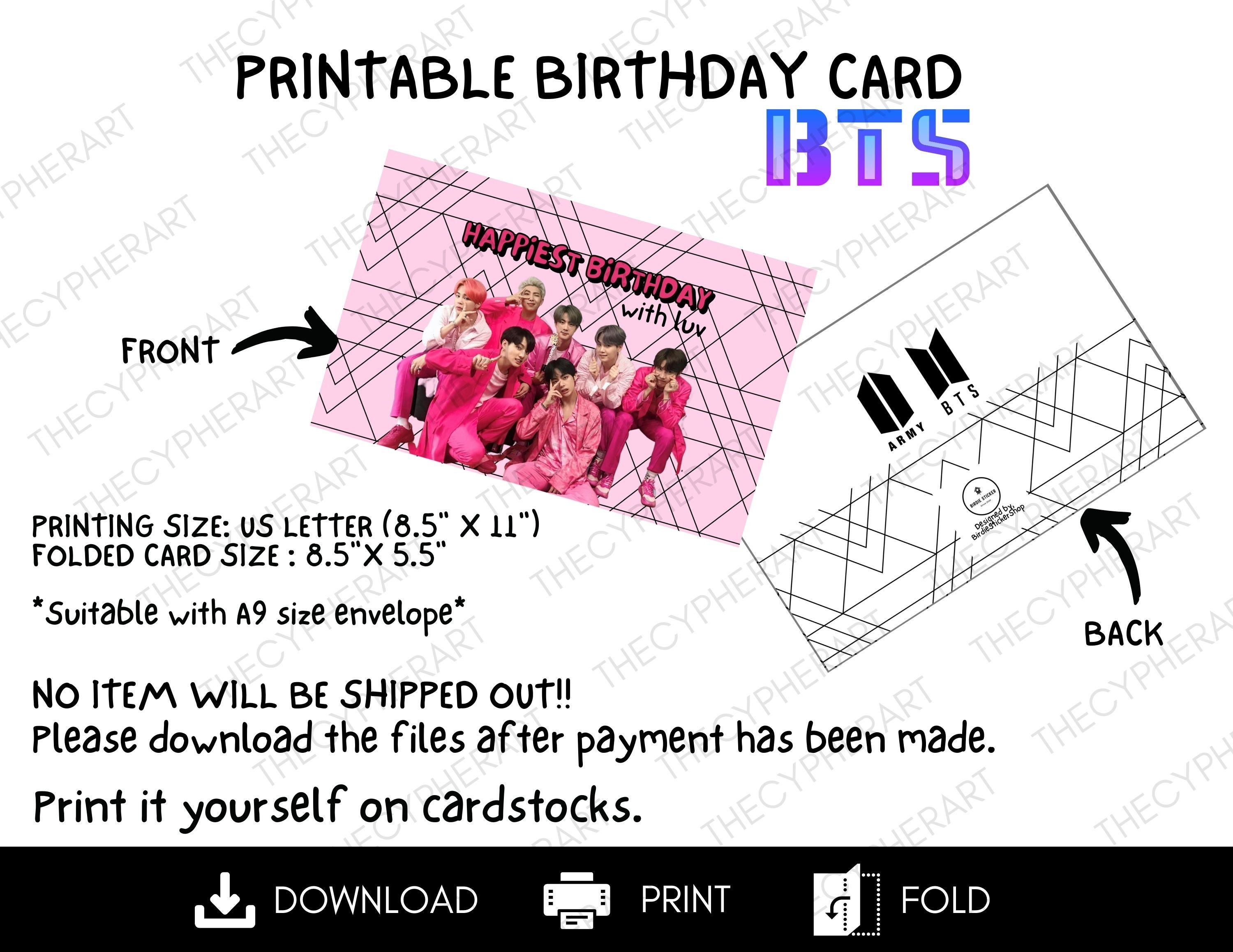 Printable Bts Card Bts Birthday Bts Postcard Bts Art Bts | Etsy