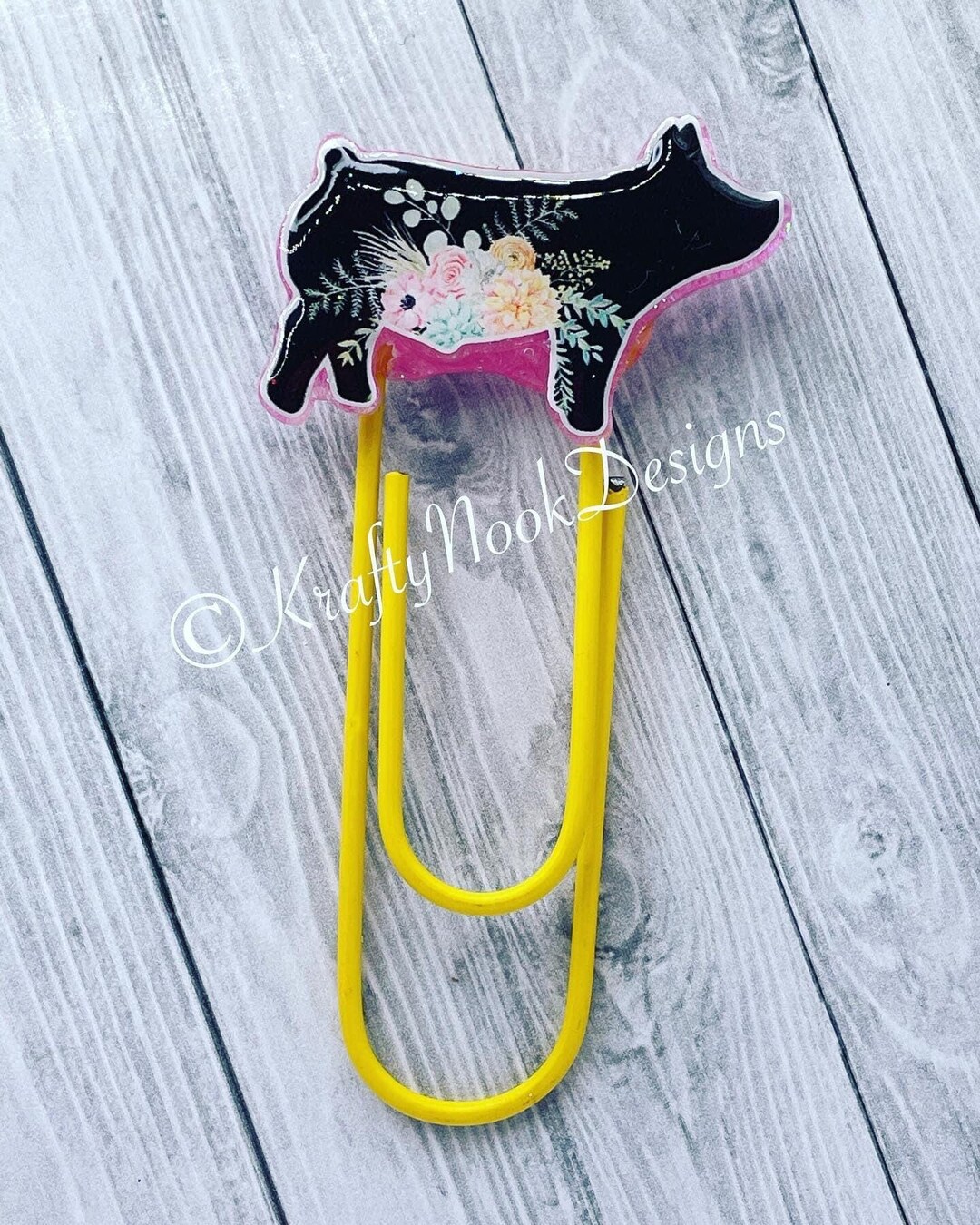 Pig Bookmark, Floral Pig Bookmark, Paperclip Bookmark, Cute Bookmark ...