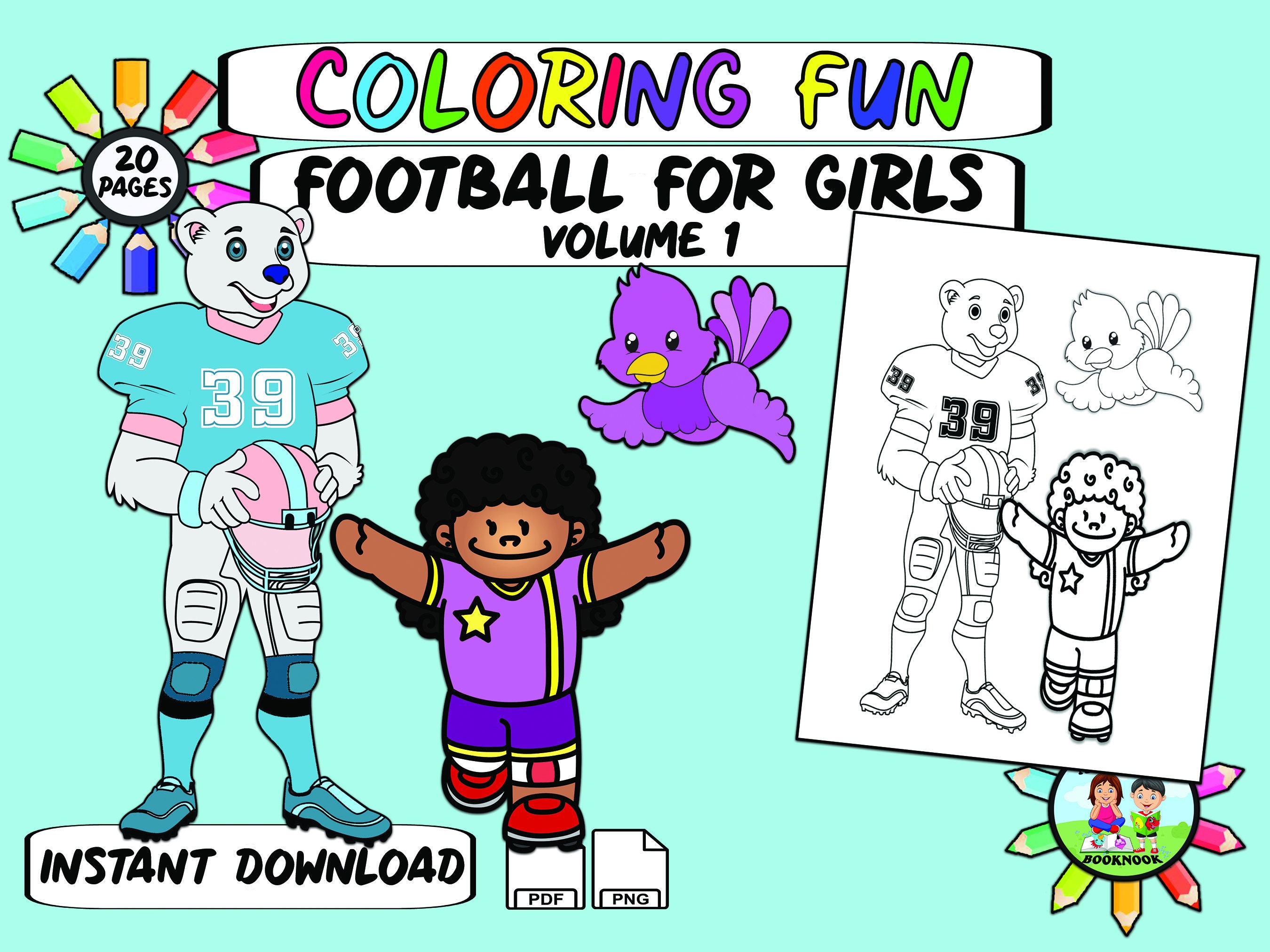 20 Football Coloring Pages for Girls- Coloring Digital Printable ...