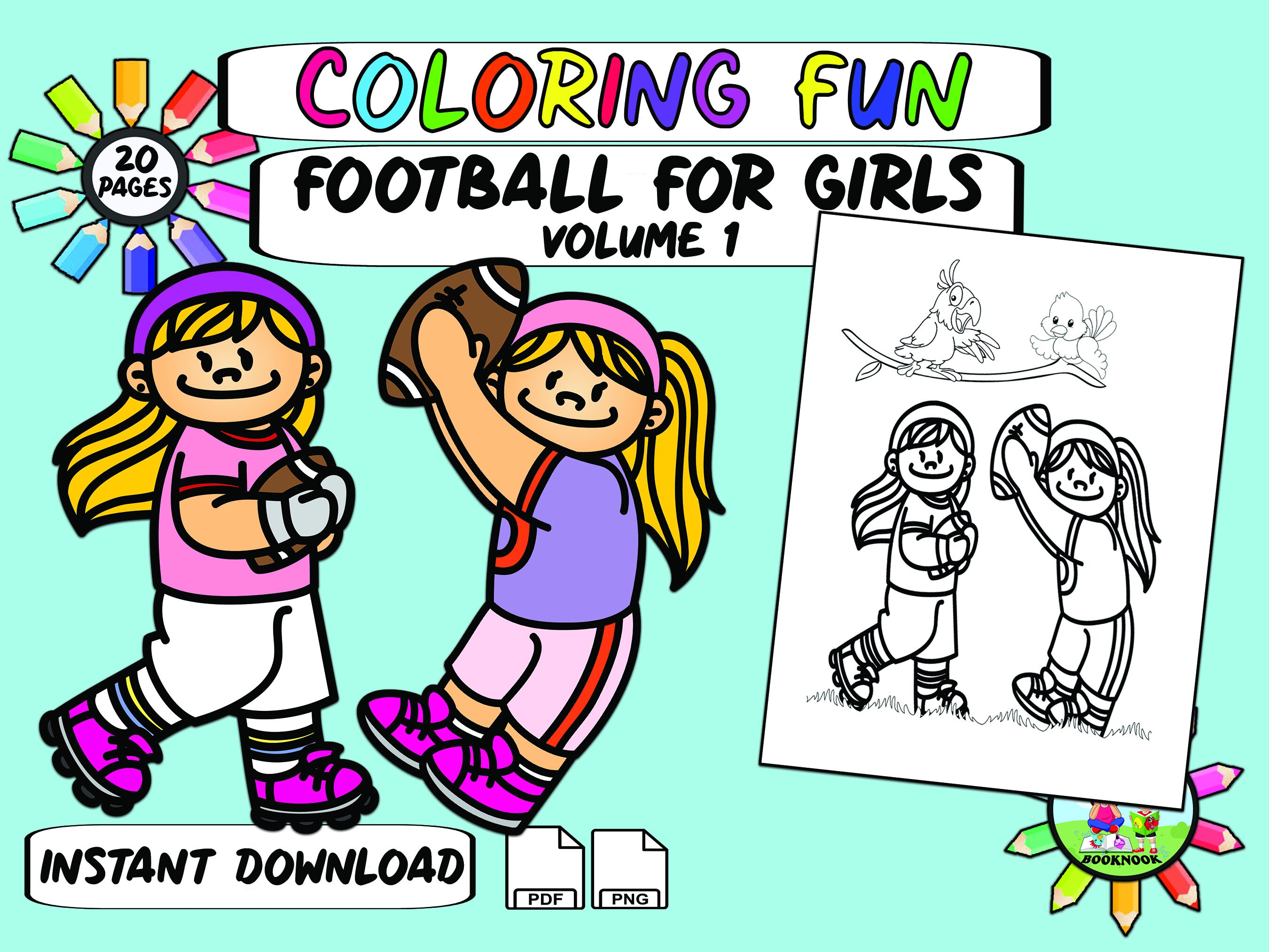 20 Football Coloring Pages for Girls- Coloring Digital Printable ...
