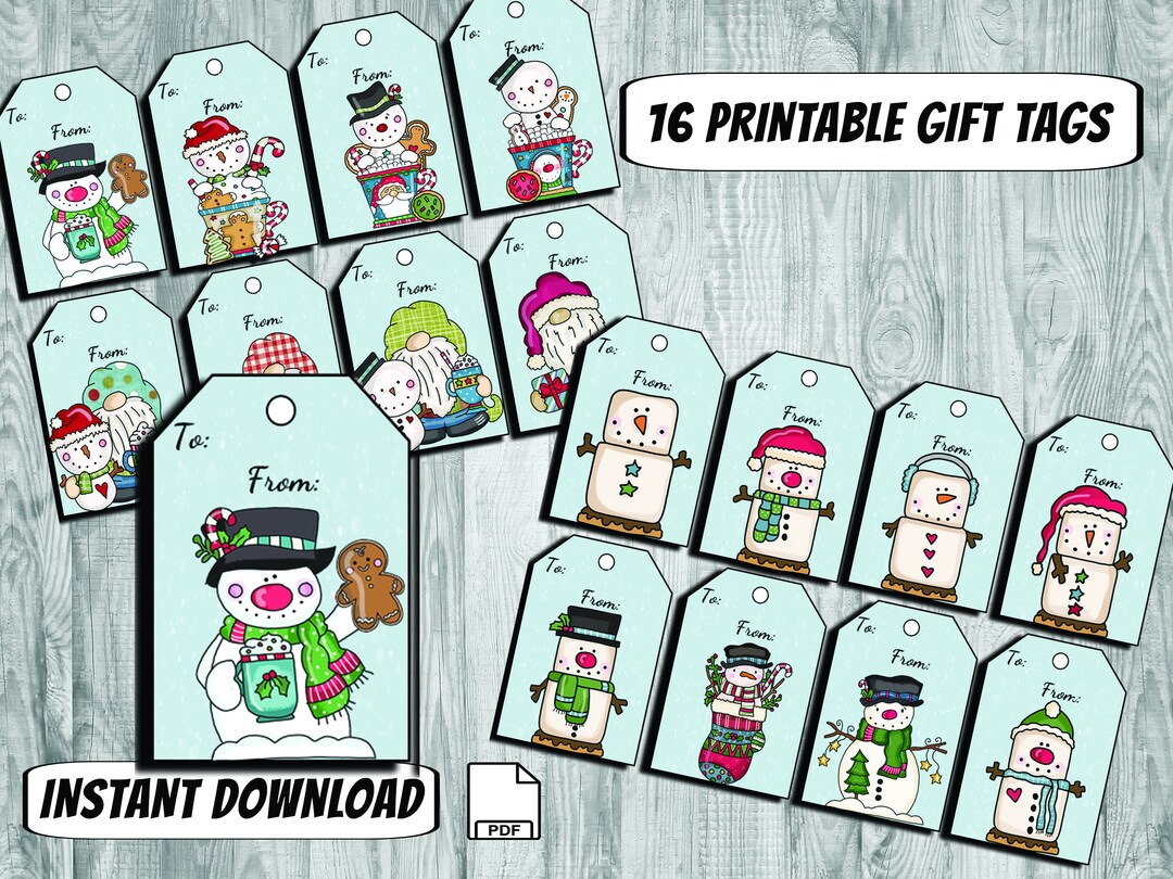 16 Gnome, Snowman and Smores Instant Printable Christmas Gift Tags - 3. ...