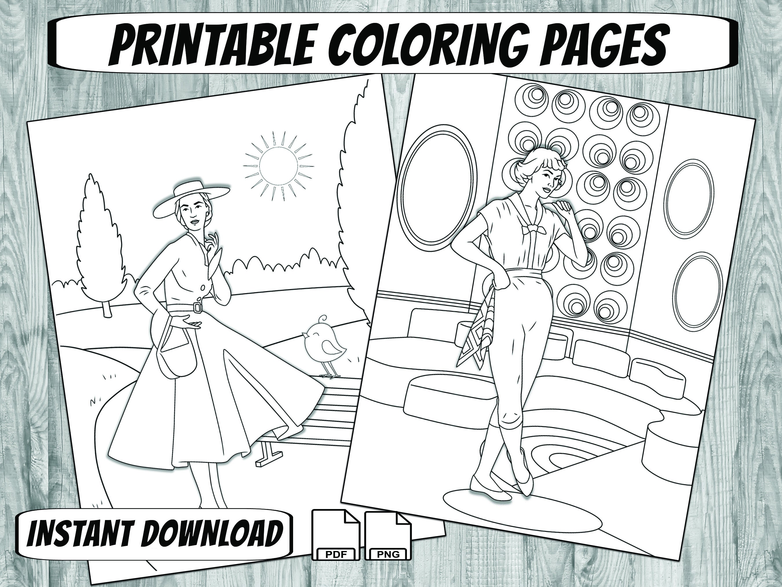20 Page 1950's Retro Fashion Coloring Pages - Coloring Digital ...