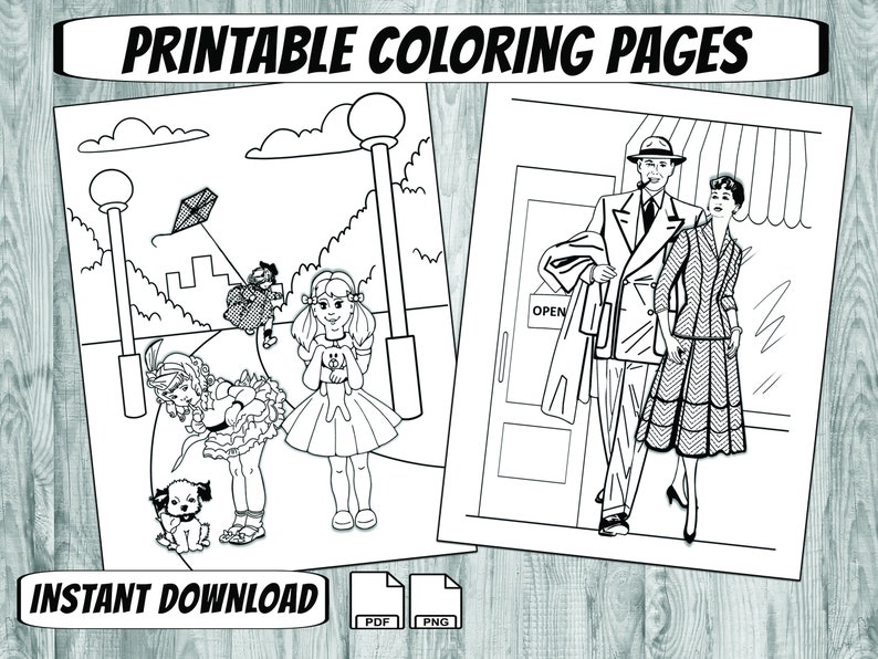 20 Page 1950's Retro Fashion Coloring Pages - Coloring Digital ...