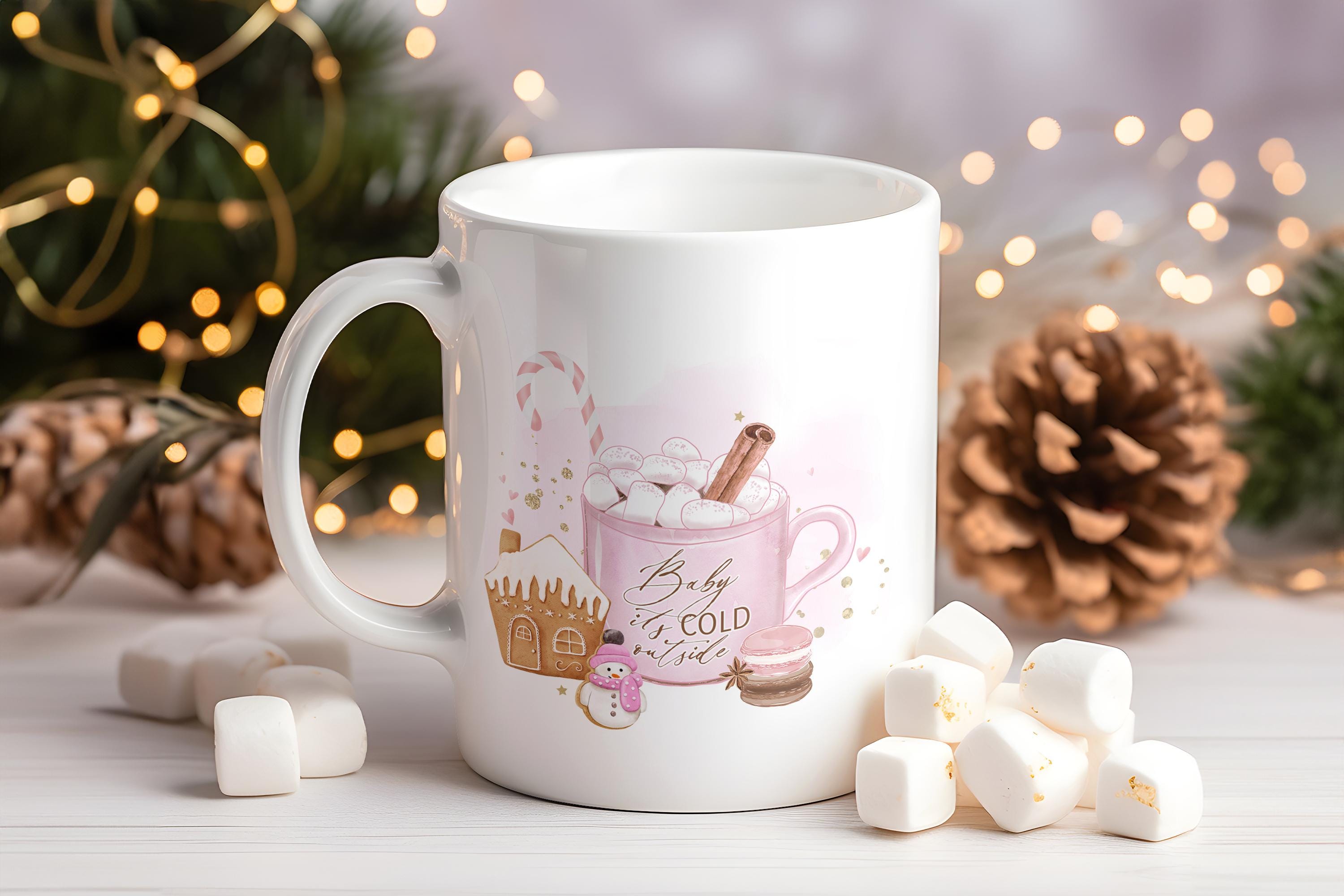Pink Christmas Hot Cocoa Mug PNG, Snowman Clipart, Christmas Card PNG ...